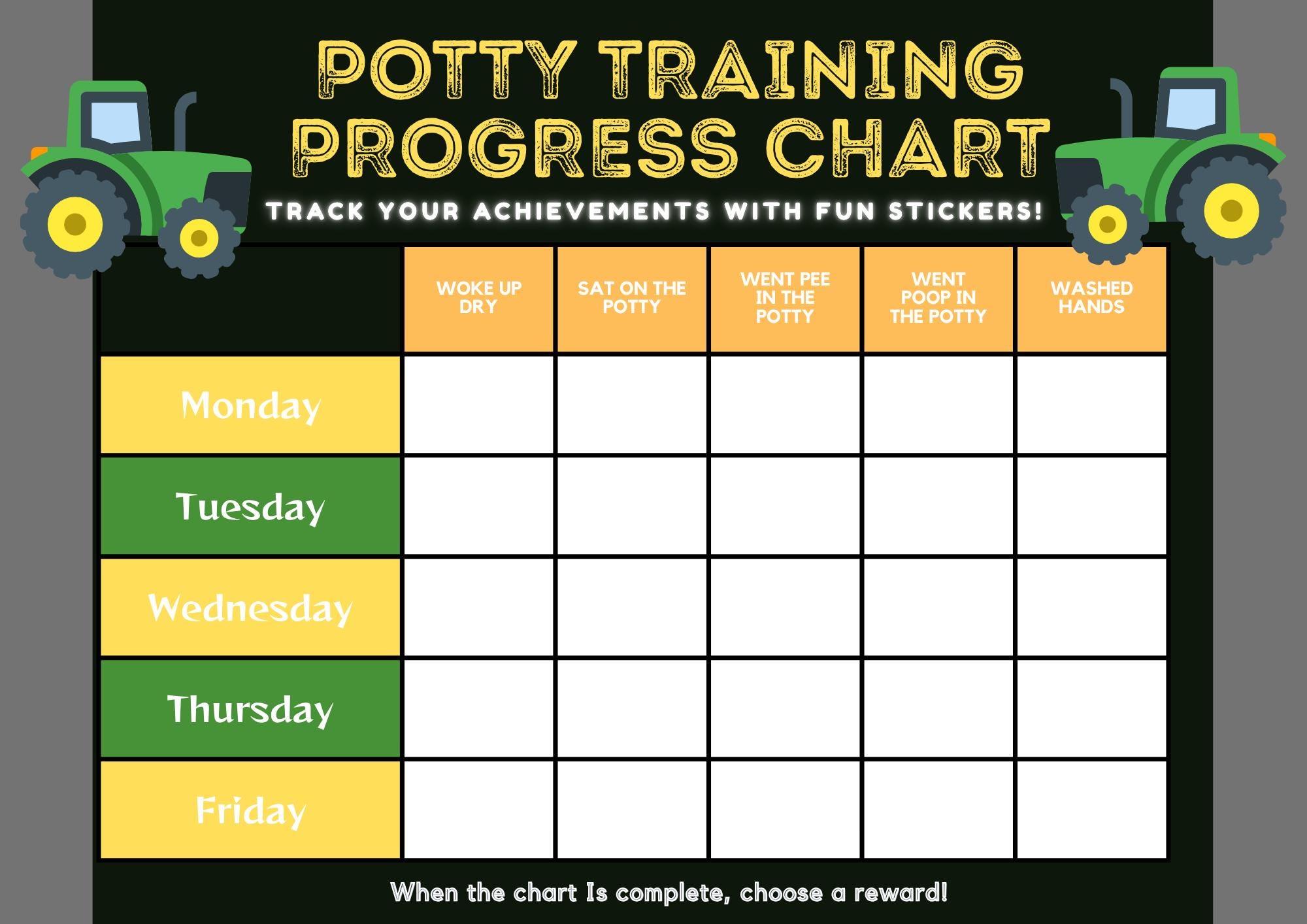 Tractor Potty Training Chart | Printable Farm-themed Toddler Toilet ...