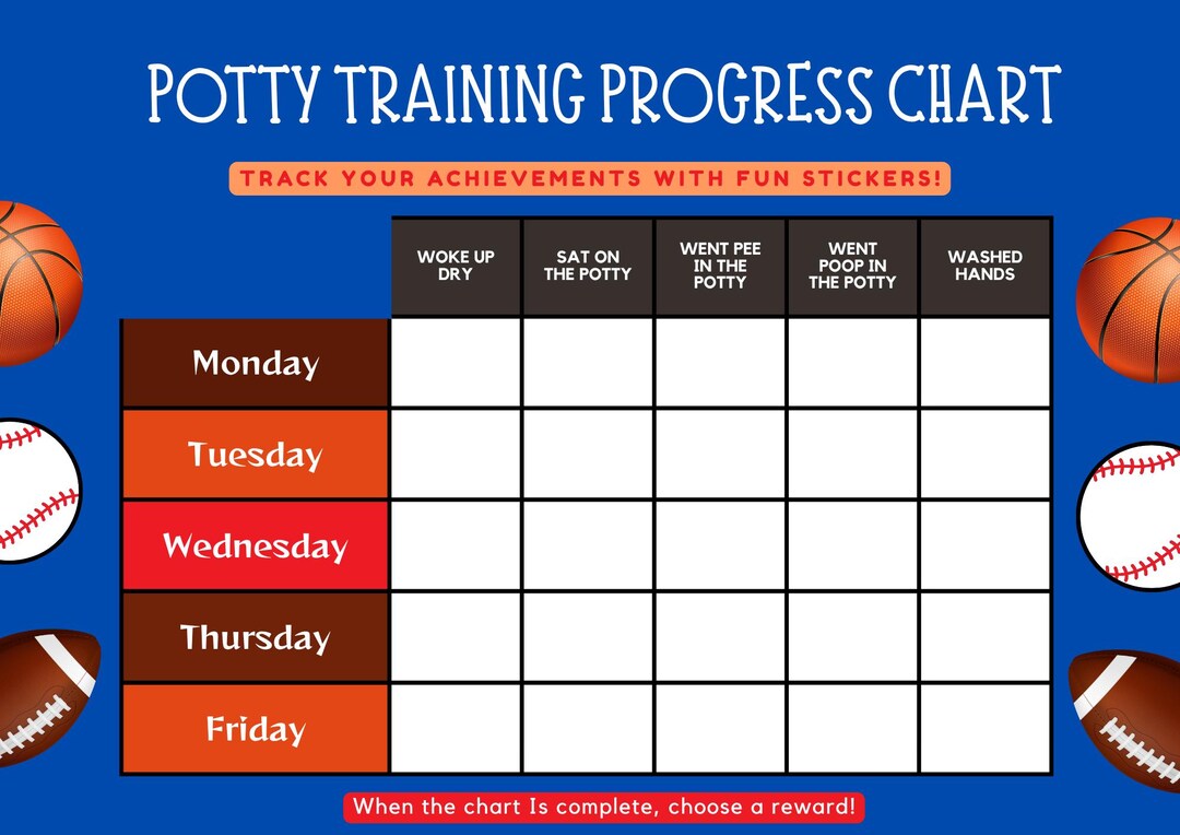 Sports Potty Training Progress Chart | Printable Toddler Toilet Tracker ...