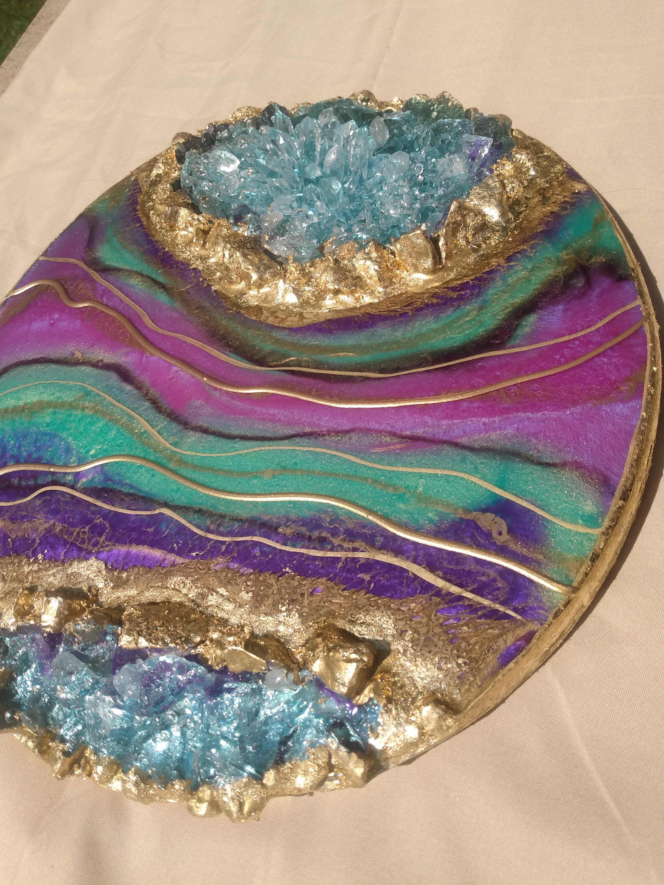 Purple and Gold Resin Geode Wall Art - Etsy