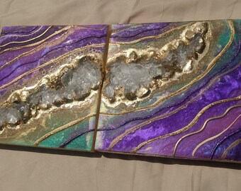 Resin Geode Art Small Purple and Gold Geode Wall Art Geode Wall Decor Handmade Home Decor Gift ...