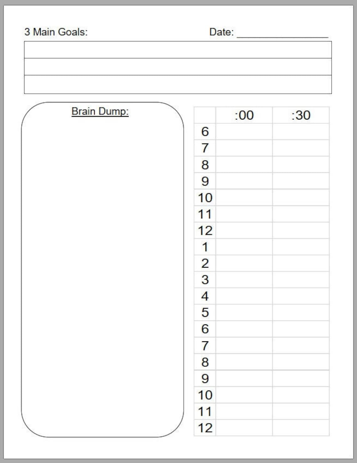 Time Boxing Printable Template - Entrepreneur Daily Planner - Etsy
