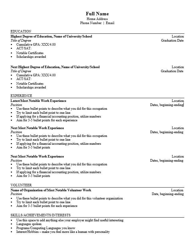 Resume Template - Editable - Simple and Direct - Downloadable Word File ...