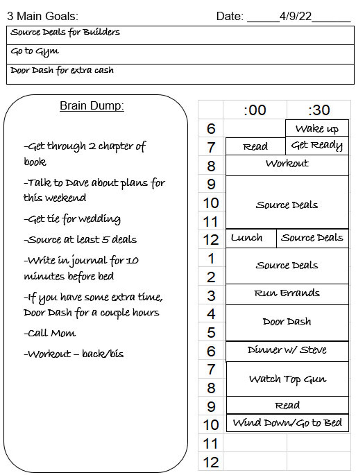 Time Boxing Printable Template - Entrepreneur Daily Planner - Etsy