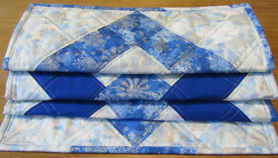 Christmas Table Runner Quilted Handmade in Canada Blue - Etsy Canada