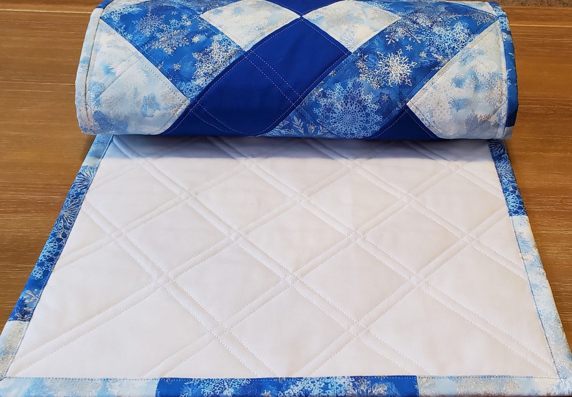 Christmas Table Runner Quilted Handmade in Canada Blue - Etsy Canada