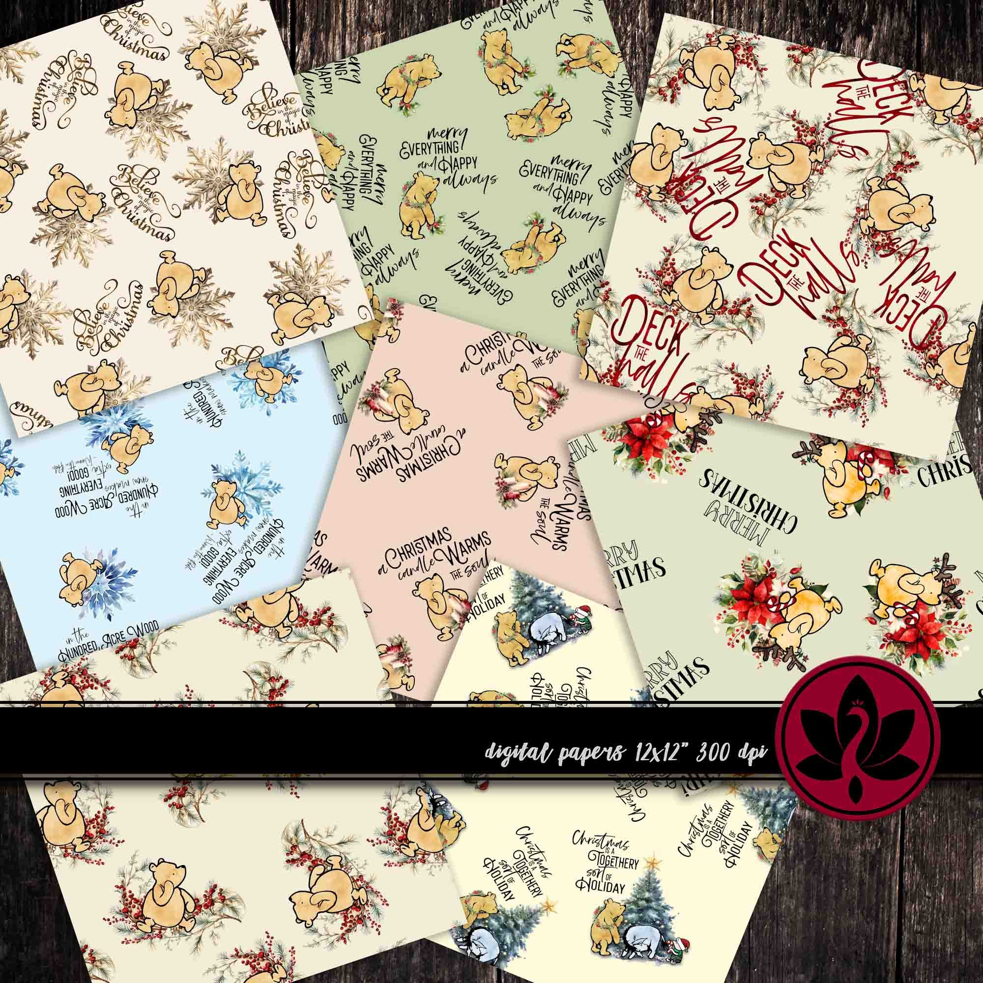Winnie-the-pooh Christmas Digital Paper, Winnie the Pooh Paper Bundle ...