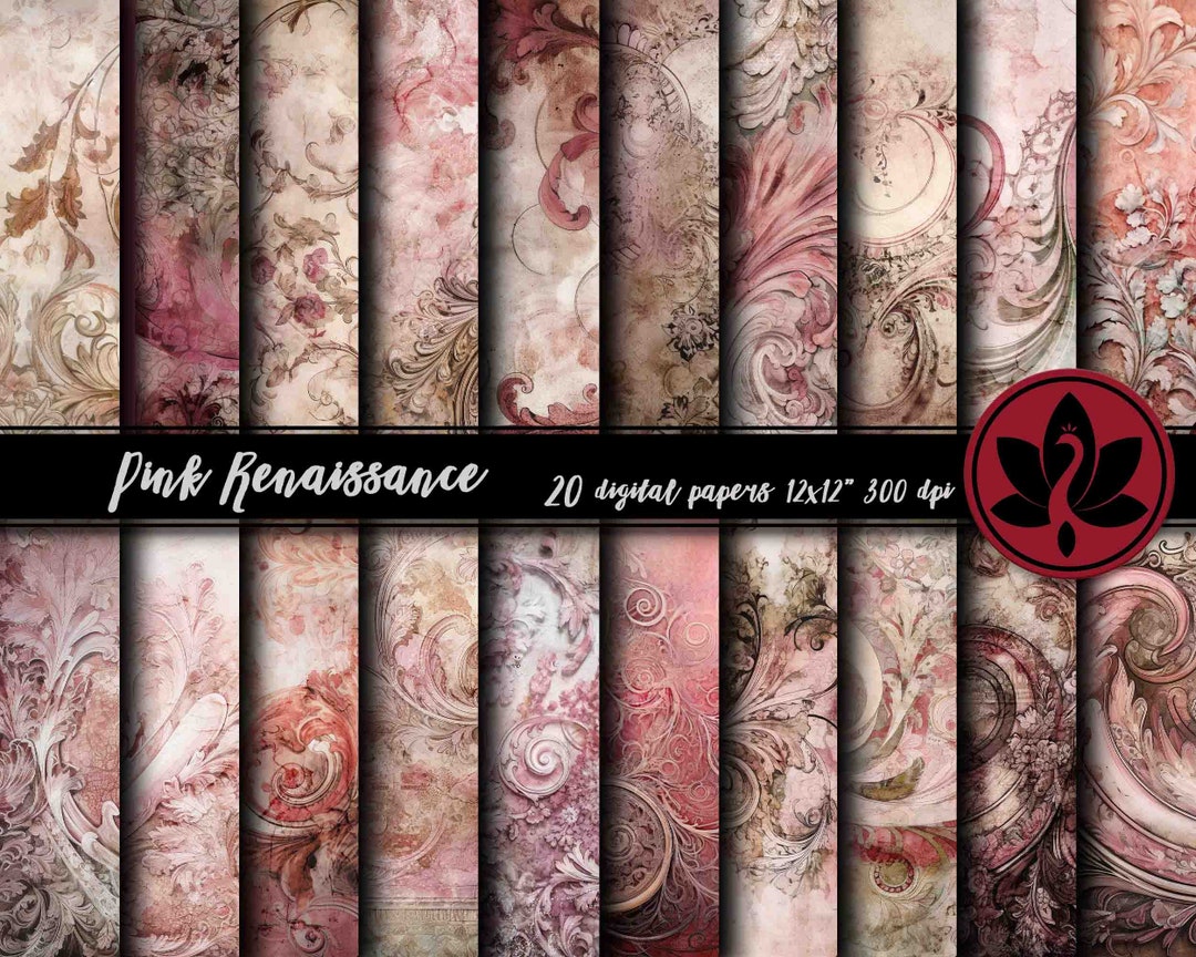 Renaissance Pink Brown Digital Paper, Baroque Wallpaper, Commercial Use ...