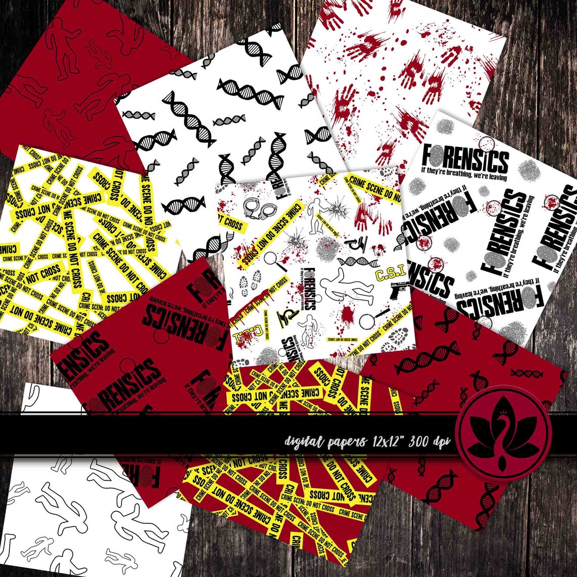 True Crime Scene Seamless Digital Paper Bundle, Crime Science ...
