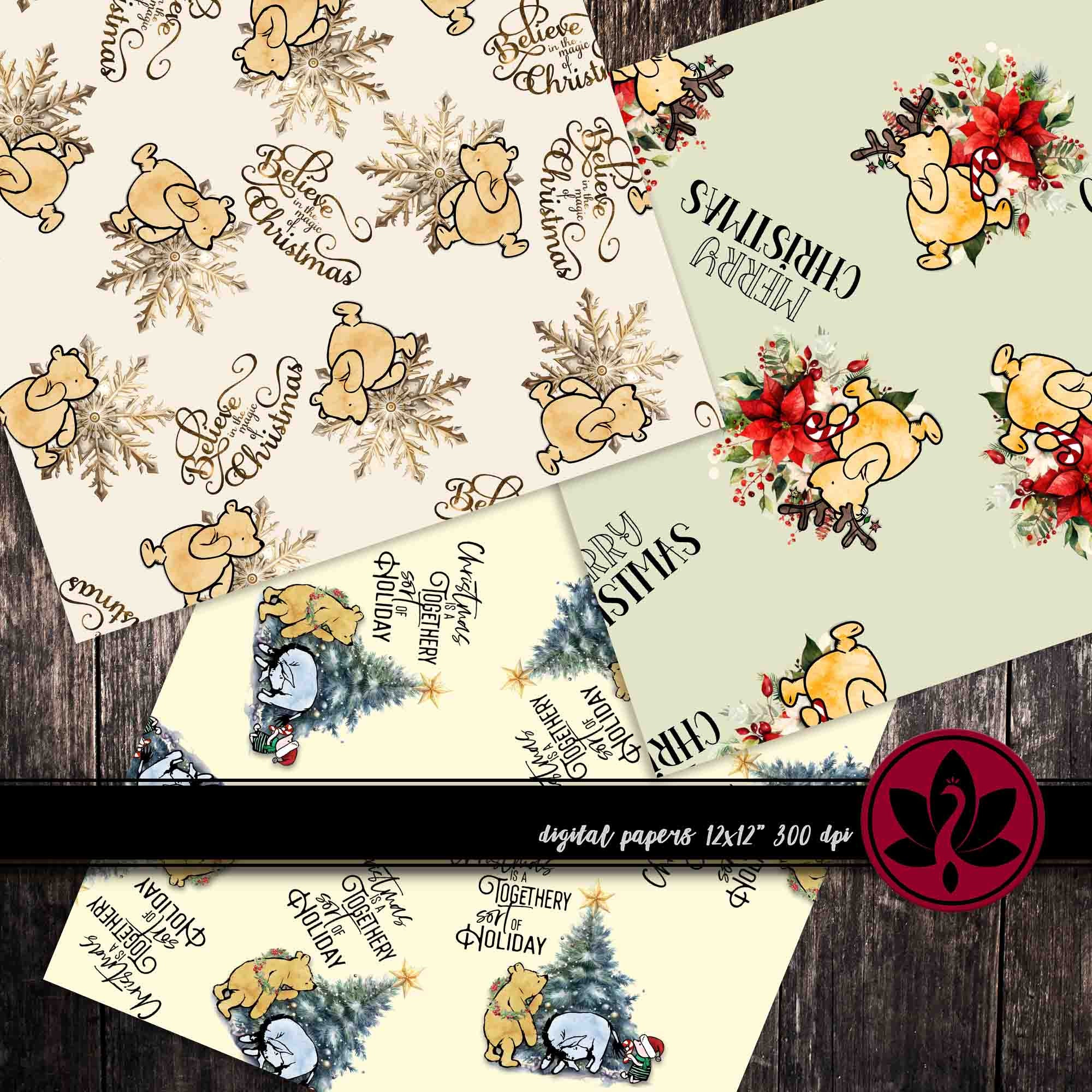 Winnie-the-pooh Christmas Digital Paper, Winnie the Pooh Paper Bundle ...