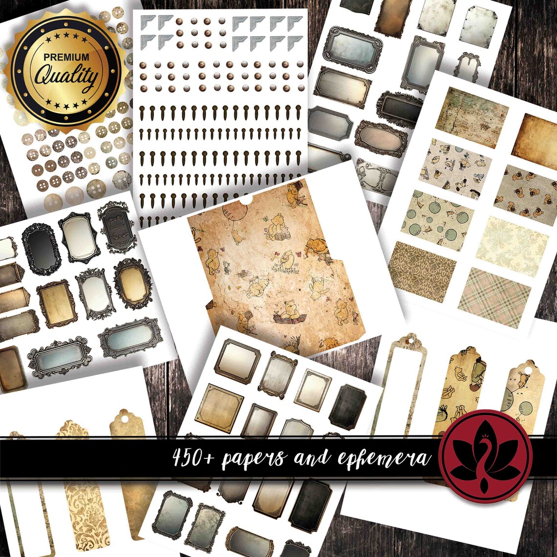 Winnie the Pooh Junk Journal Kit, Printable Winnie the Pooh Bear Tags ...