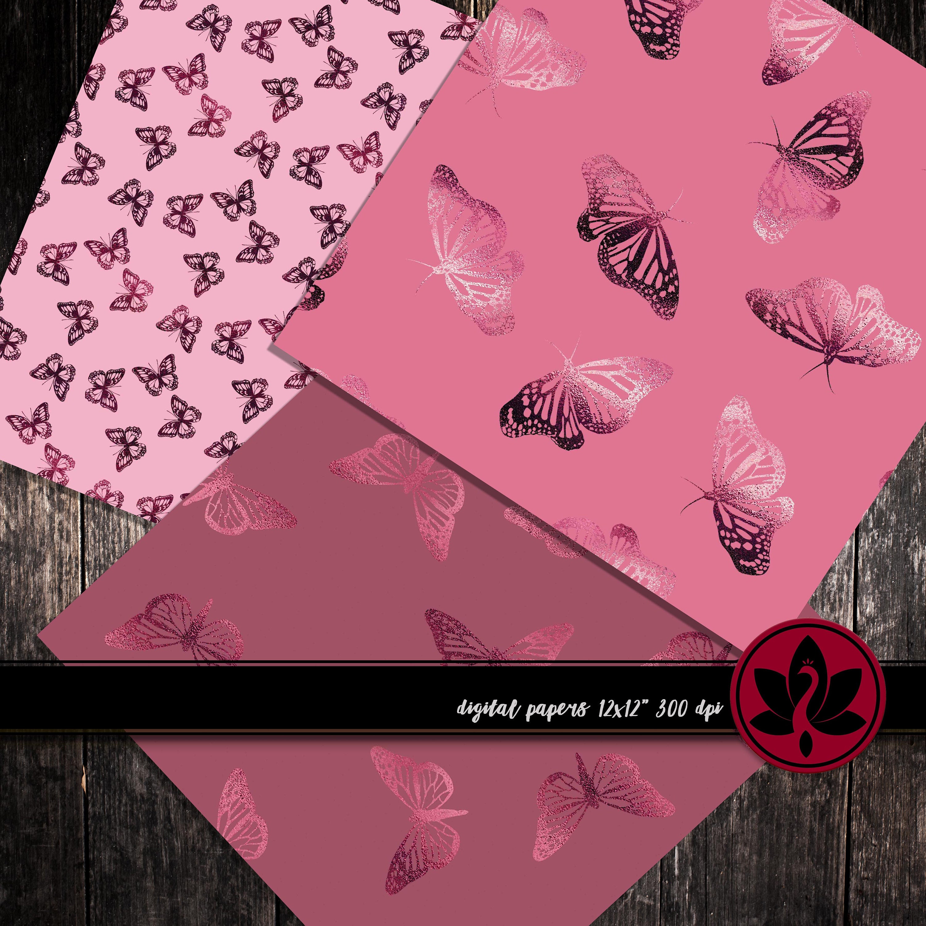 Summer Digital Paper, Butterfly Pattern, Pink Foil Butterfly Scrapbook ...
