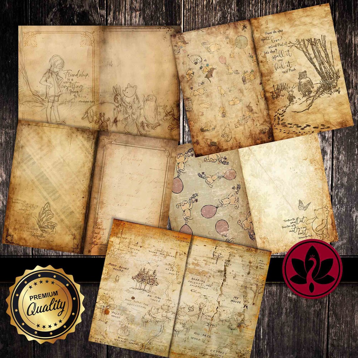 Winnie the Pooh Junk Journal Kit, Printable Winnie the Pooh Bear Tags ...