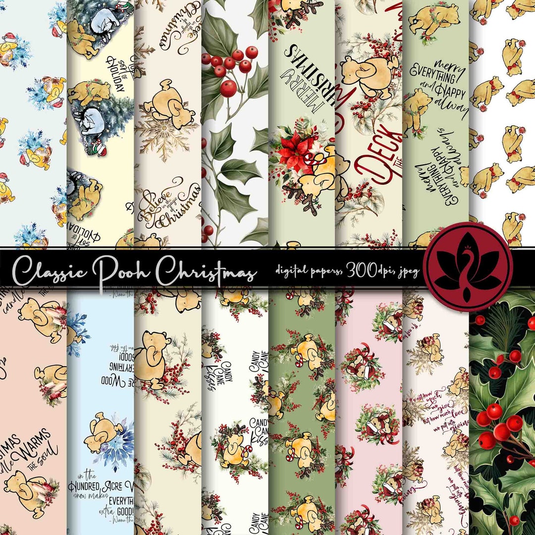Winnie-the-pooh Christmas Digital Paper, Winnie the Pooh Paper Bundle ...