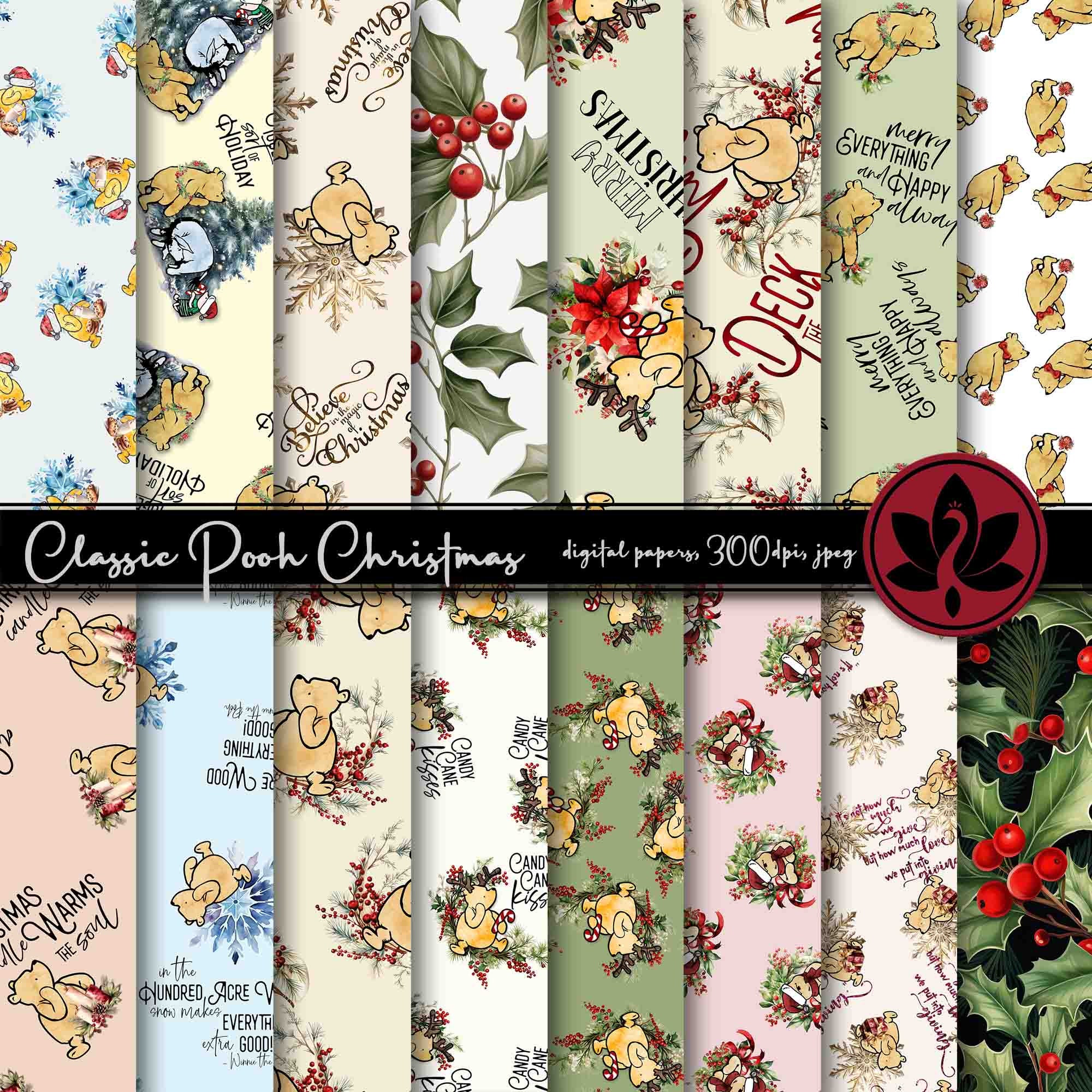 Winnie-the-pooh Christmas Digital Paper, Winnie the Pooh Paper Bundle ...
