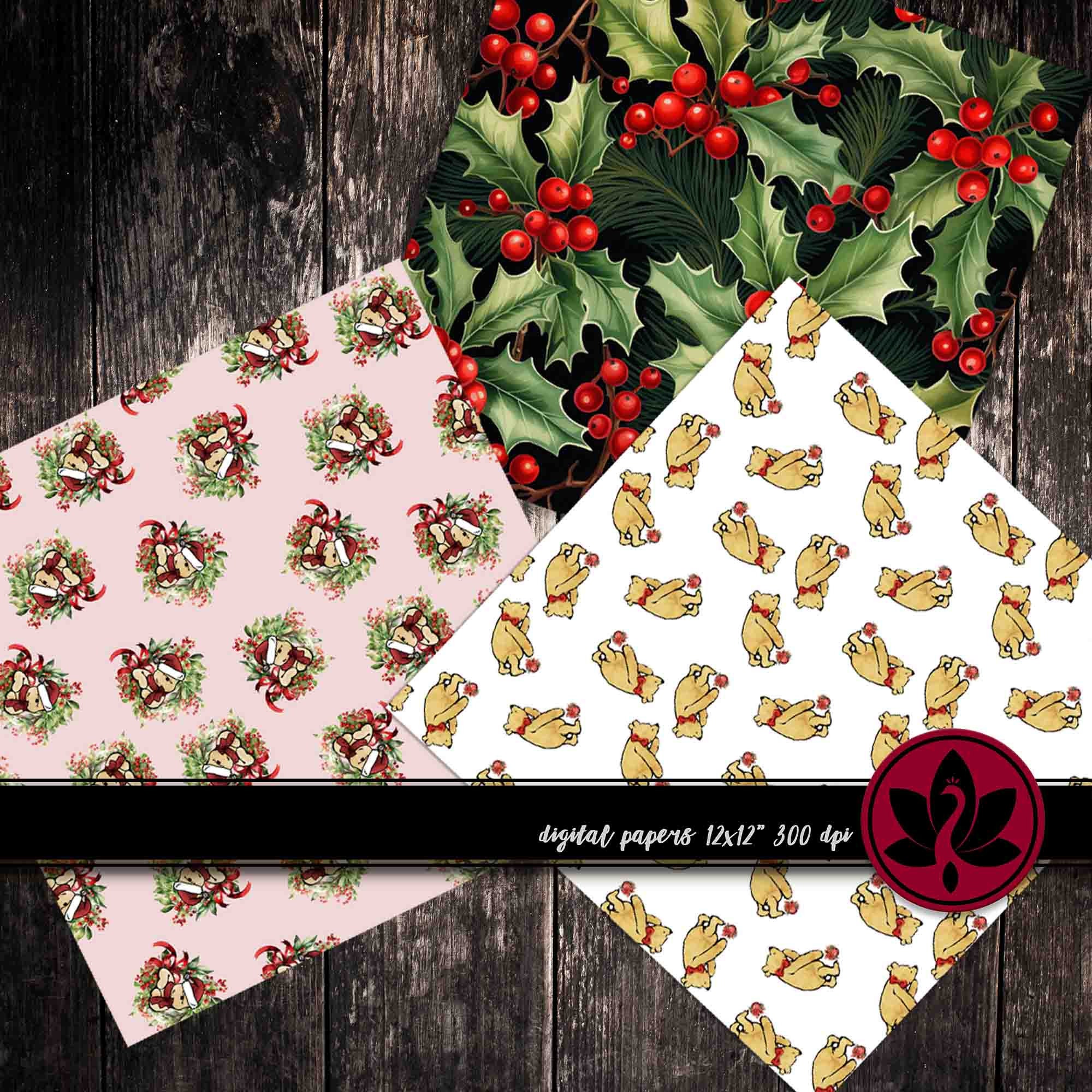 Winnie-the-pooh Christmas Digital Paper, Winnie the Pooh Paper Bundle ...