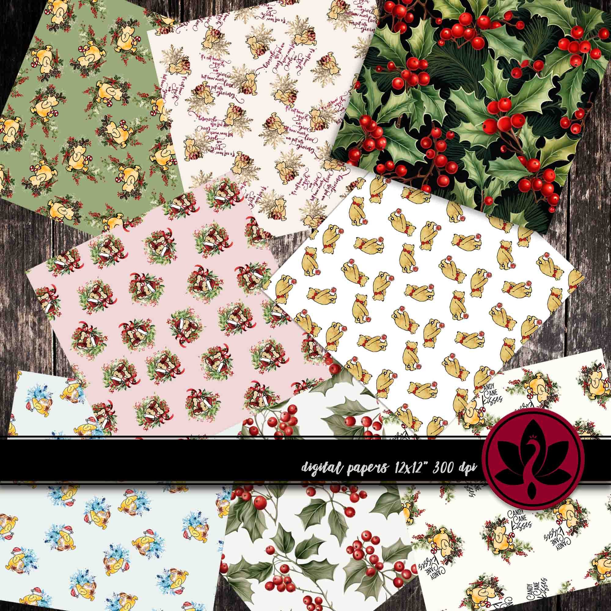 Winnie-the-pooh Christmas Digital Paper, Winnie the Pooh Paper Bundle ...