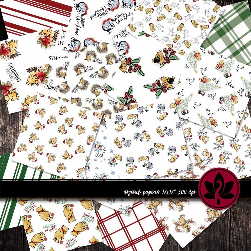 Christmas Winnie the Pooh Digital Paper, Christmas Pooh, Pooh ...