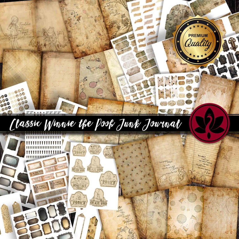 Winnie the Pooh Junk Journal Kit, Printable Winnie the Pooh Bear Tags ...