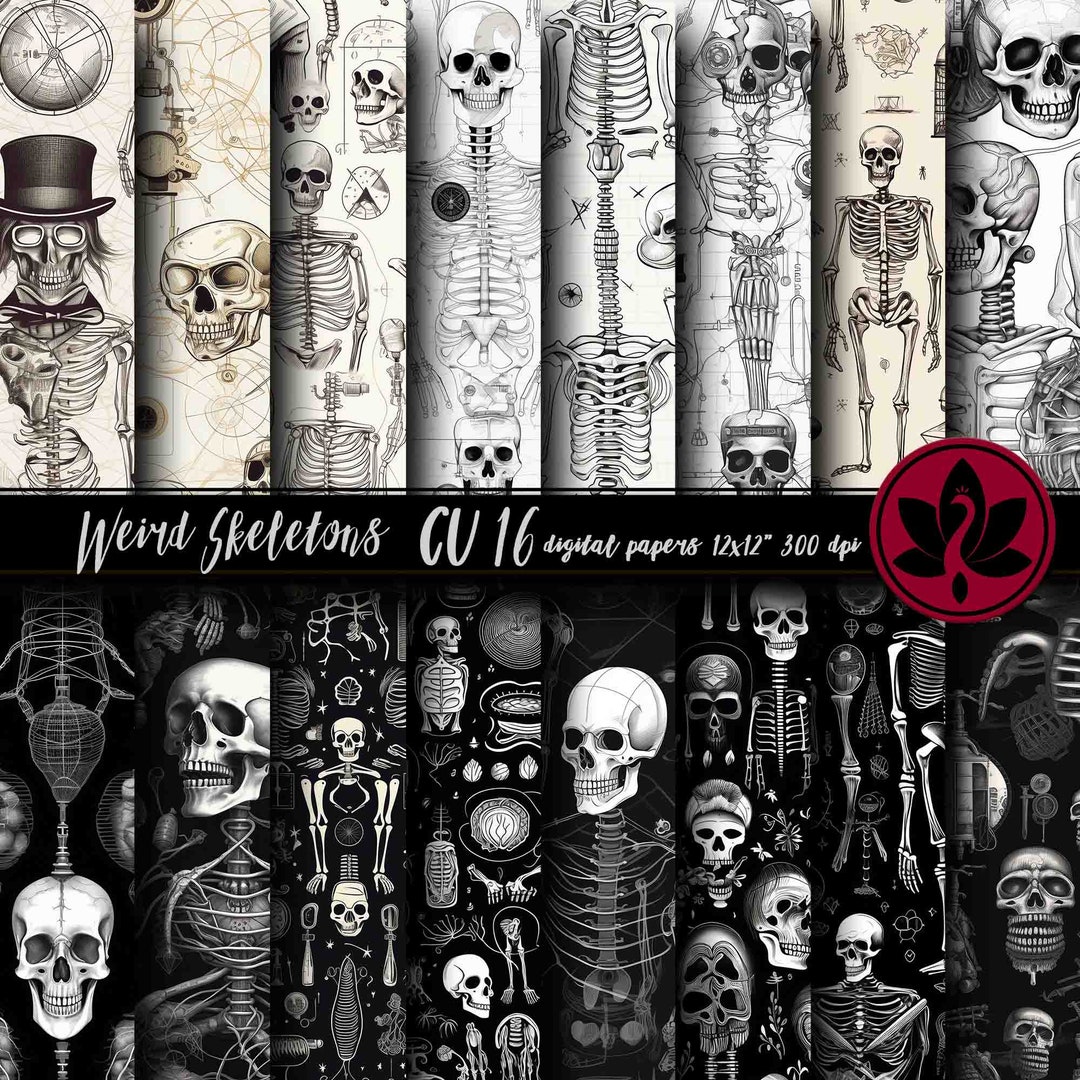 Seamless Grimoire Gothic Skeleton Anatomy Digital Paper, Halloween ...