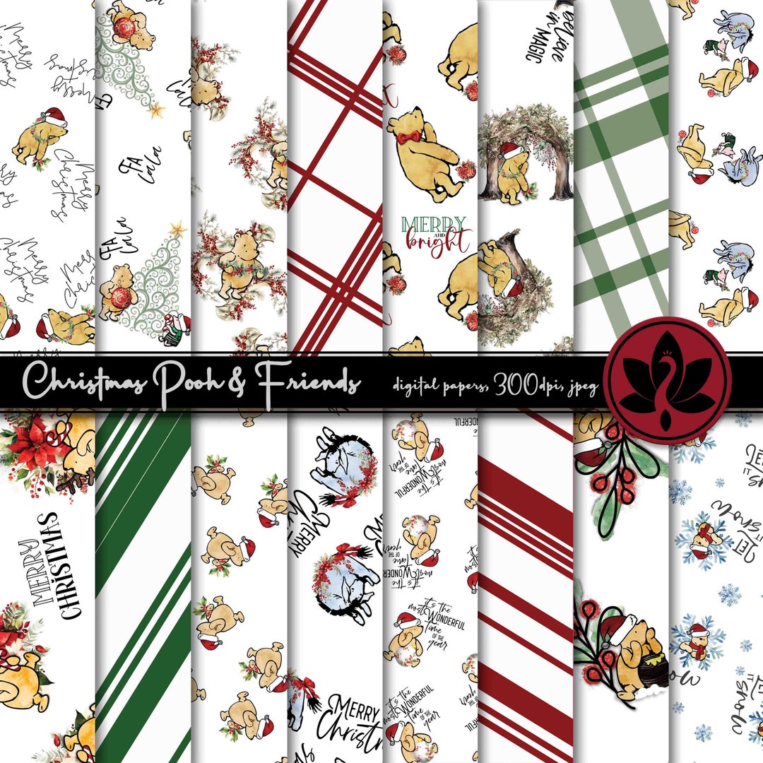 Christmas Winnie the Pooh Digital Paper, Christmas Pooh, Pooh ...