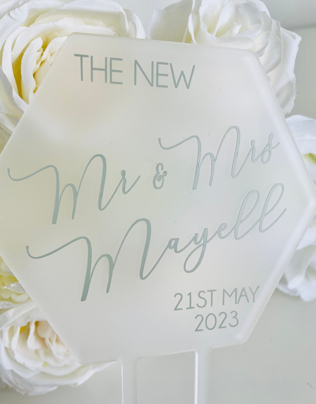 Hexagonal Cake Topper / Wedding Day Cake Topper / the New Mr and Mrs ...