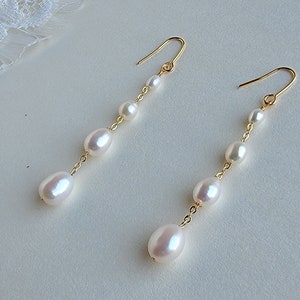 Freshwater Dropping Pearl Earrings, 14K Gold Filled Dangle Earring With ...