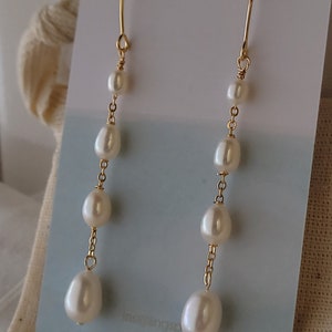 Freshwater Dropping Pearl Earrings, 14K Gold Filled Dangle Earring With ...