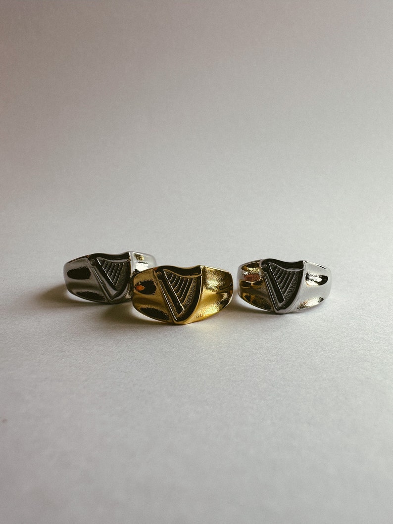 Guinness Harp Ring - Stainless Steel Silver / Gold Unisex Ring - Etsy UK