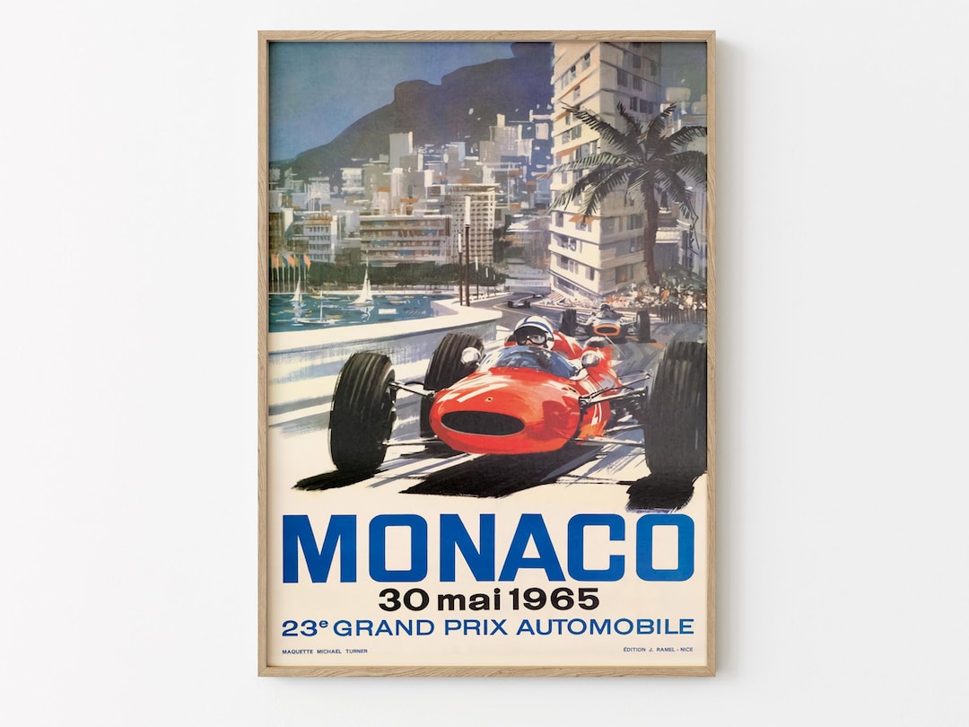 Monaco 1965 F1 Advertising Poster, 90s Car Vintage Wall Art, Racing Ad ...