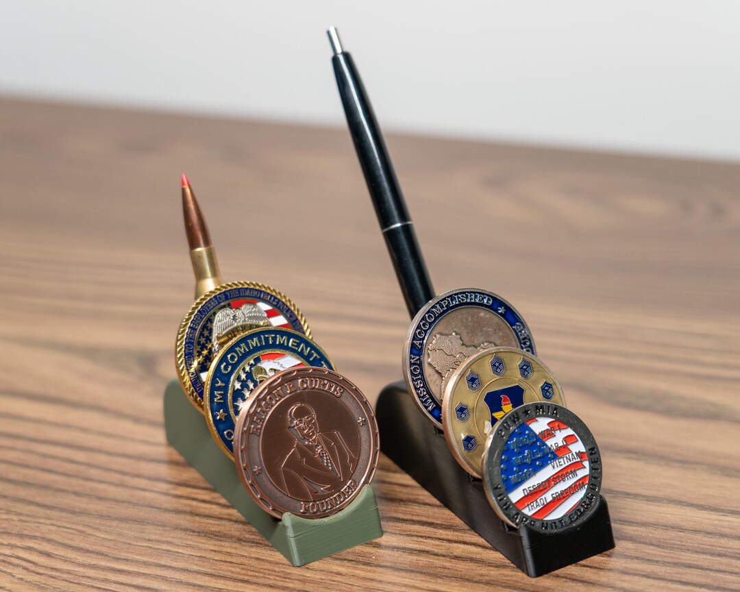 3D Printed Challenge Coin Display | Tiered Stand, Optional Pen Holder ...