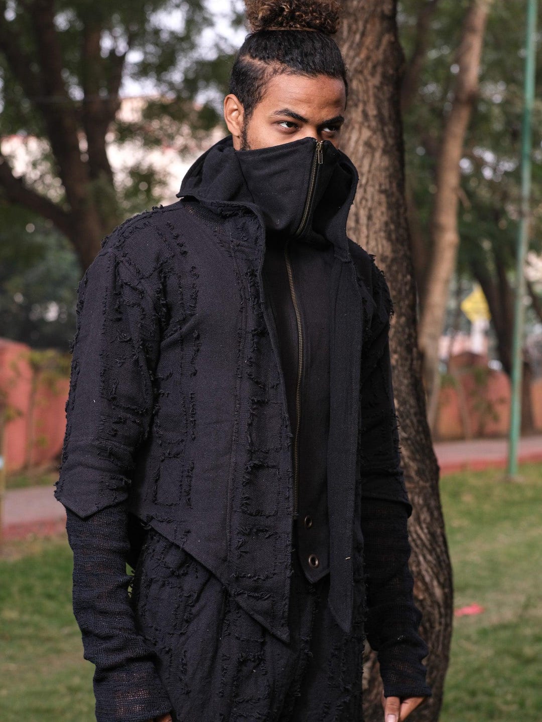 Ninja Jacket , Distressed Black Cyberpunk Jacket for Men – Zip up Coat ...
