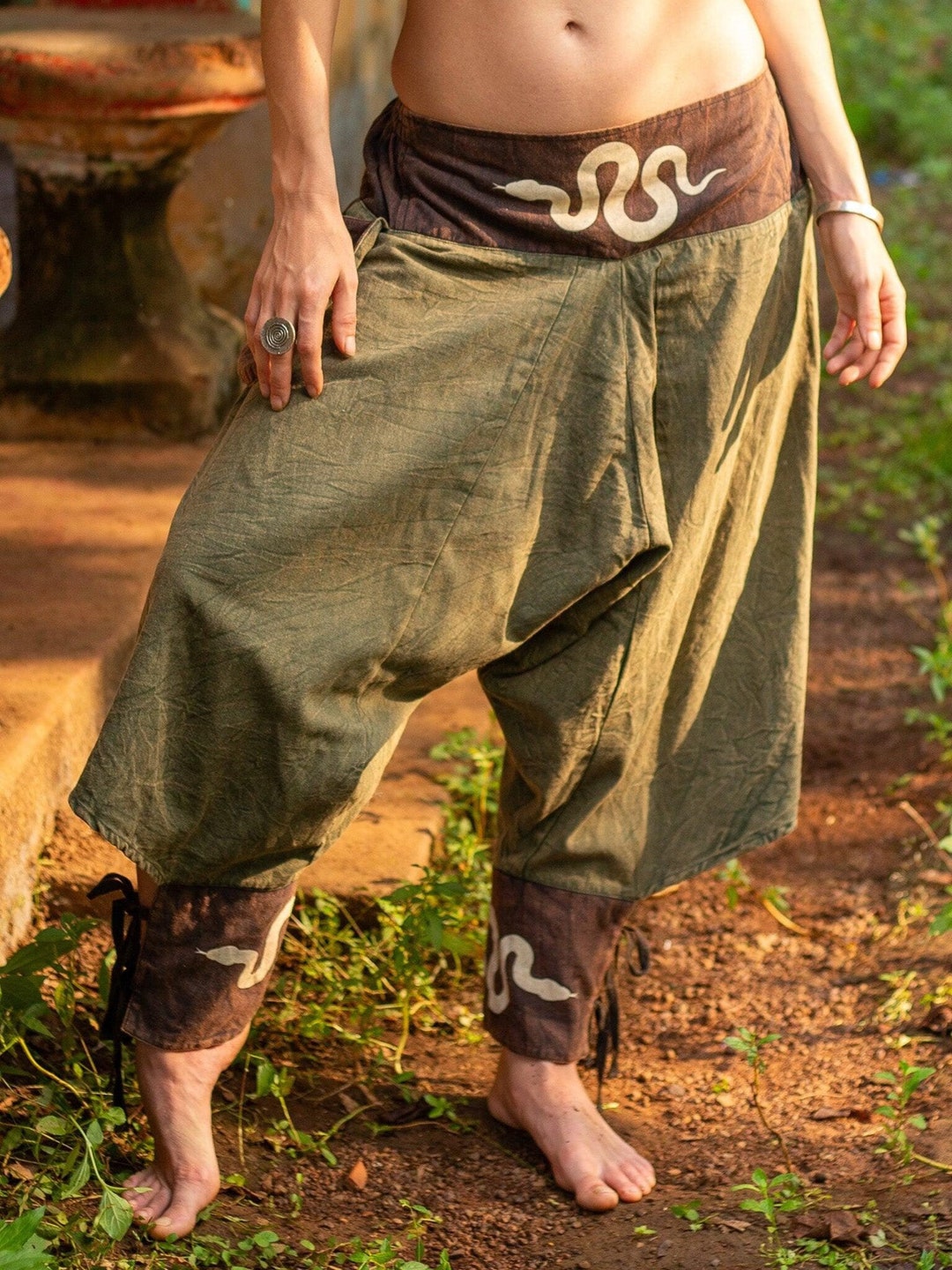 Naga Harem Pants ,boho Harem Pants With Snake Symbol Print, Unisex Drop ...
