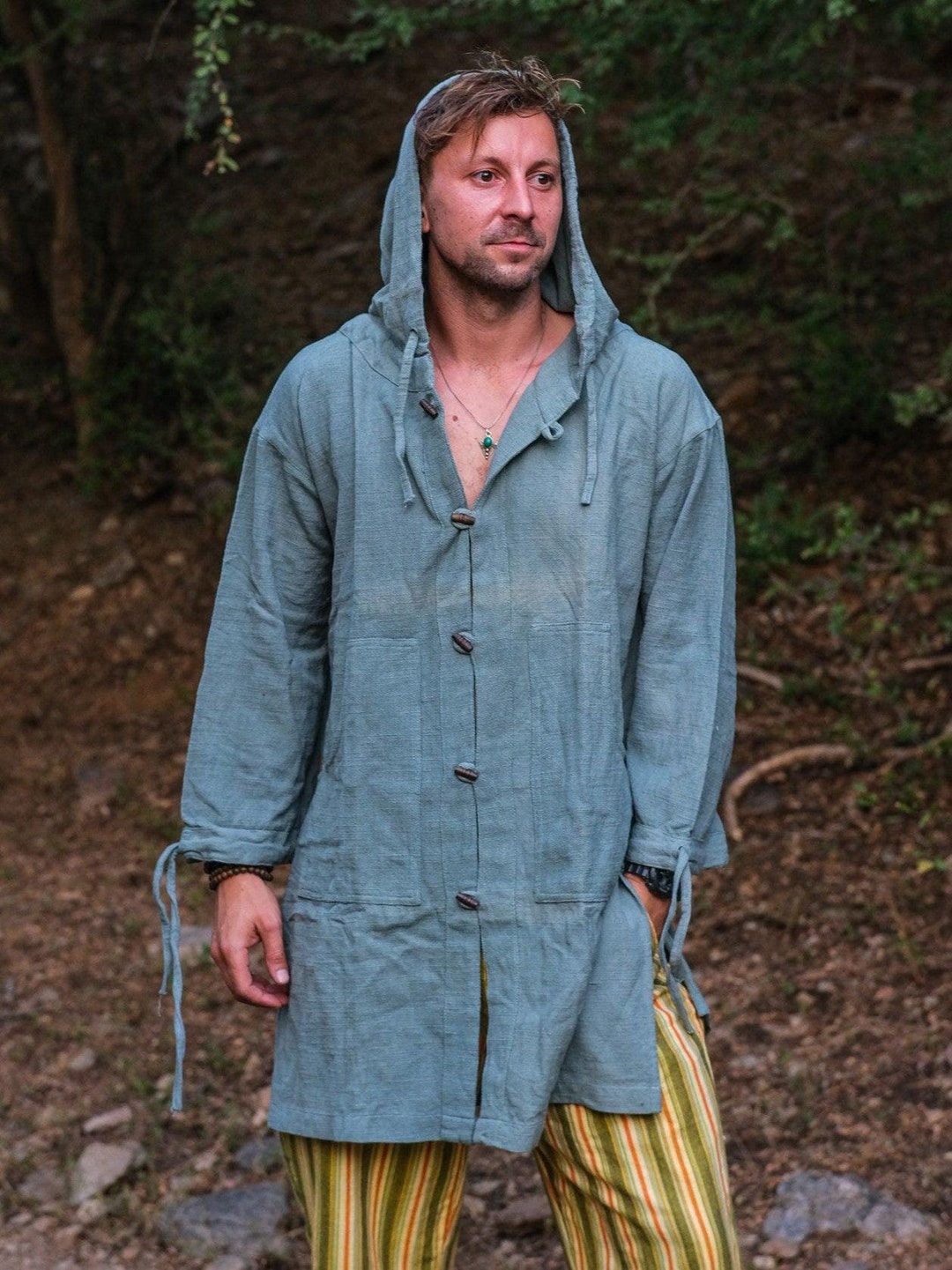 Saket Trench Coat Handmade Mens Hooded Jacket, Vintage-style Boho ...