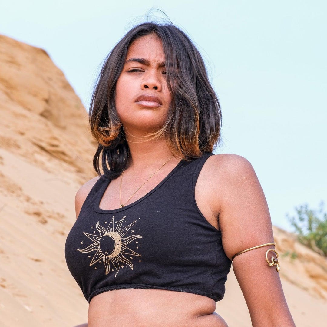 Bedelia Crop Top | Celestial Sun Moon Print, Cotton Lycra Festival ...