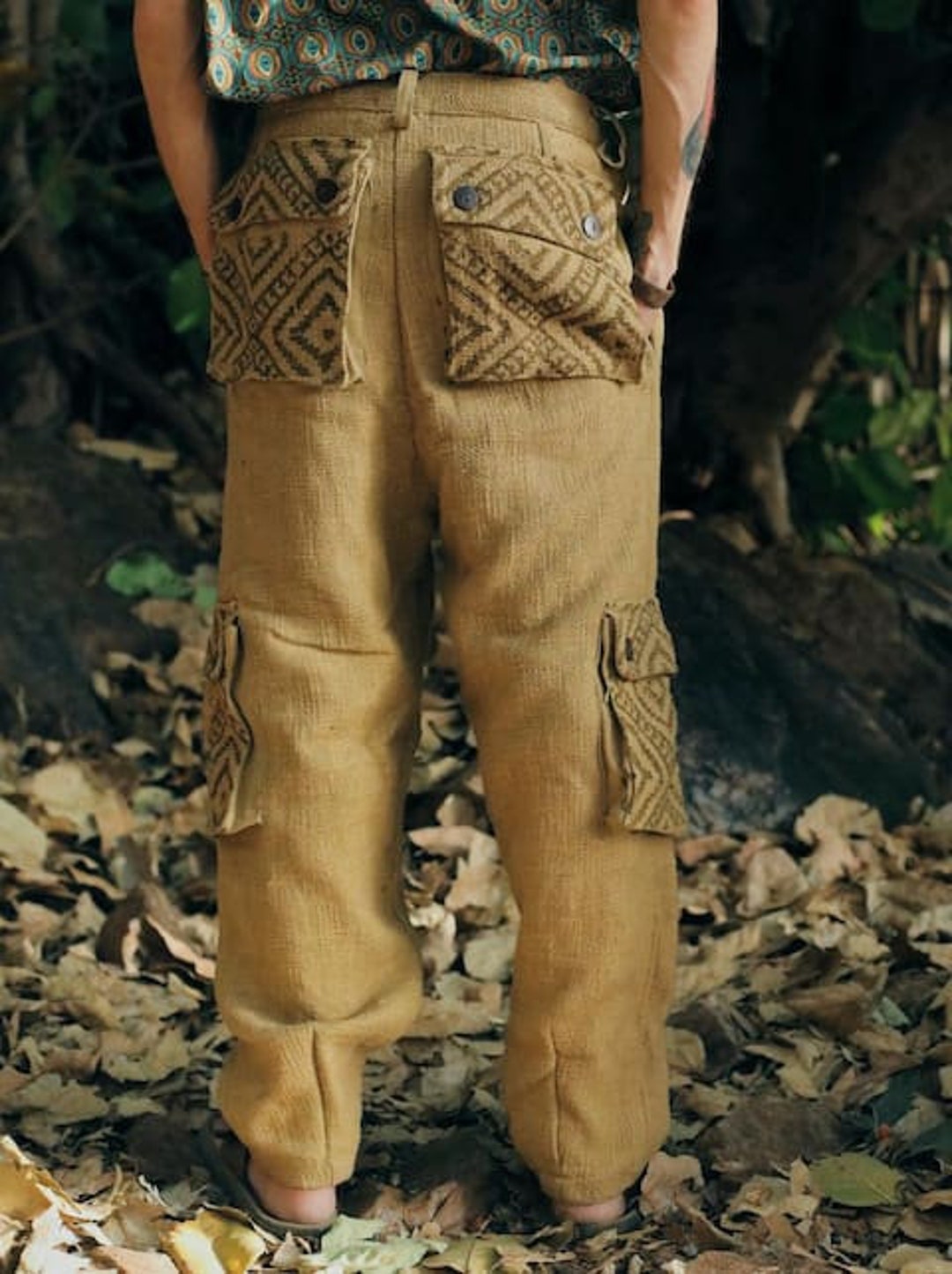 Cotton Jute Baggy Cargo Pants in Beige Green and Black - Etsy