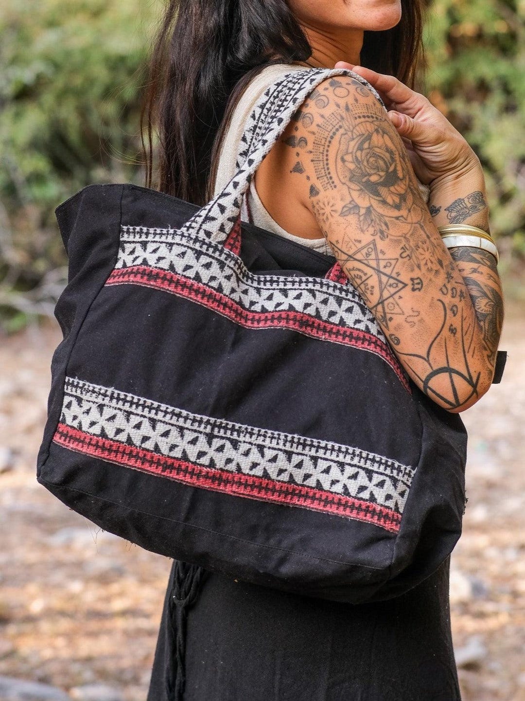 Boho Block Print Tote Bag: Elegant Everyday Carryall - Etsy