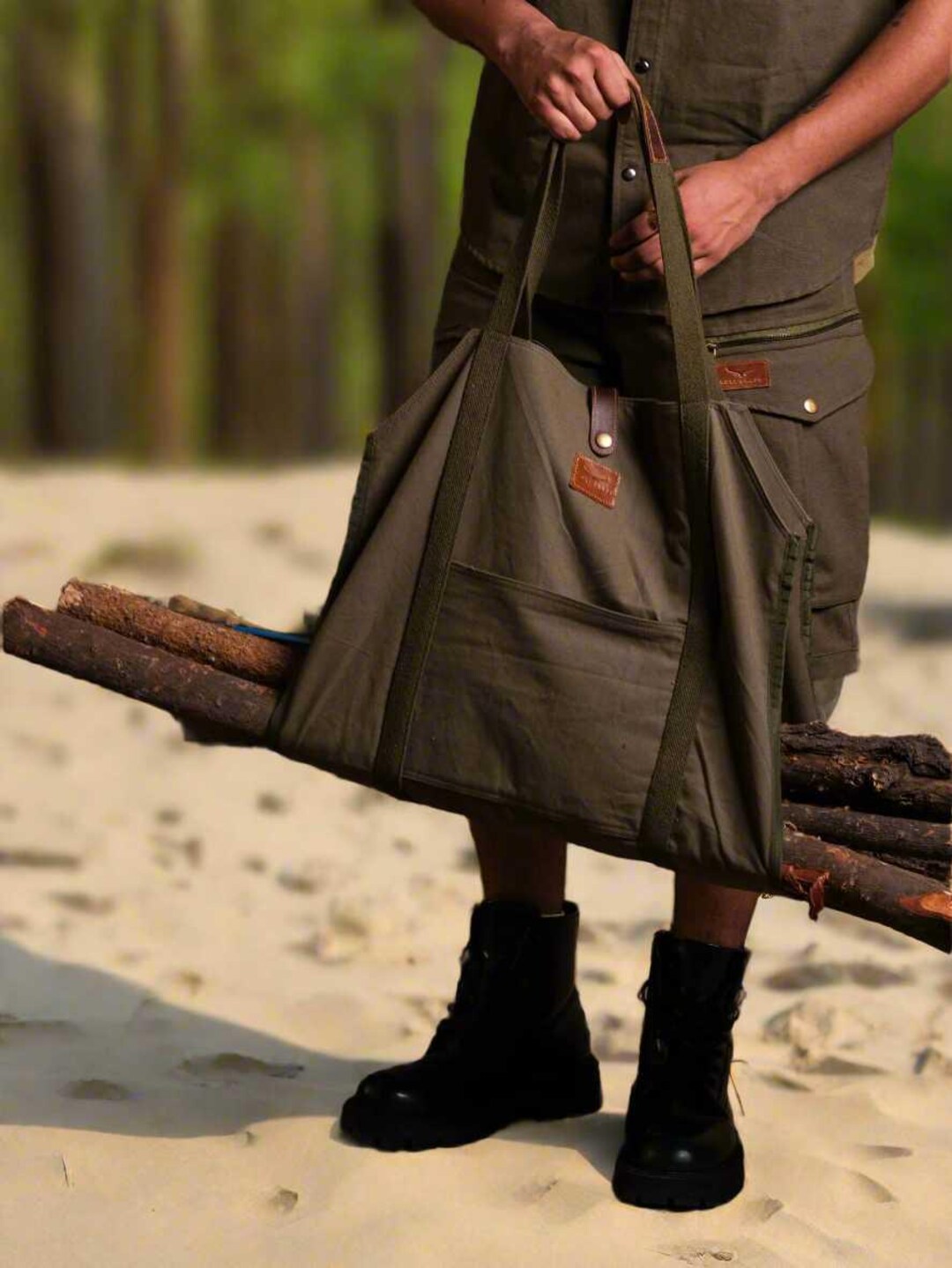 Canvas Log Carrier | Heavy Duty Wood Tote | Firewood Bag | Camping Gear ...