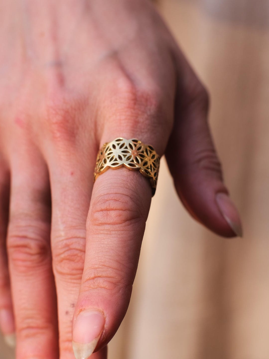 Brass Flower of Life Ring, Sacred Geometry Adjustable Boho Ring - Etsy