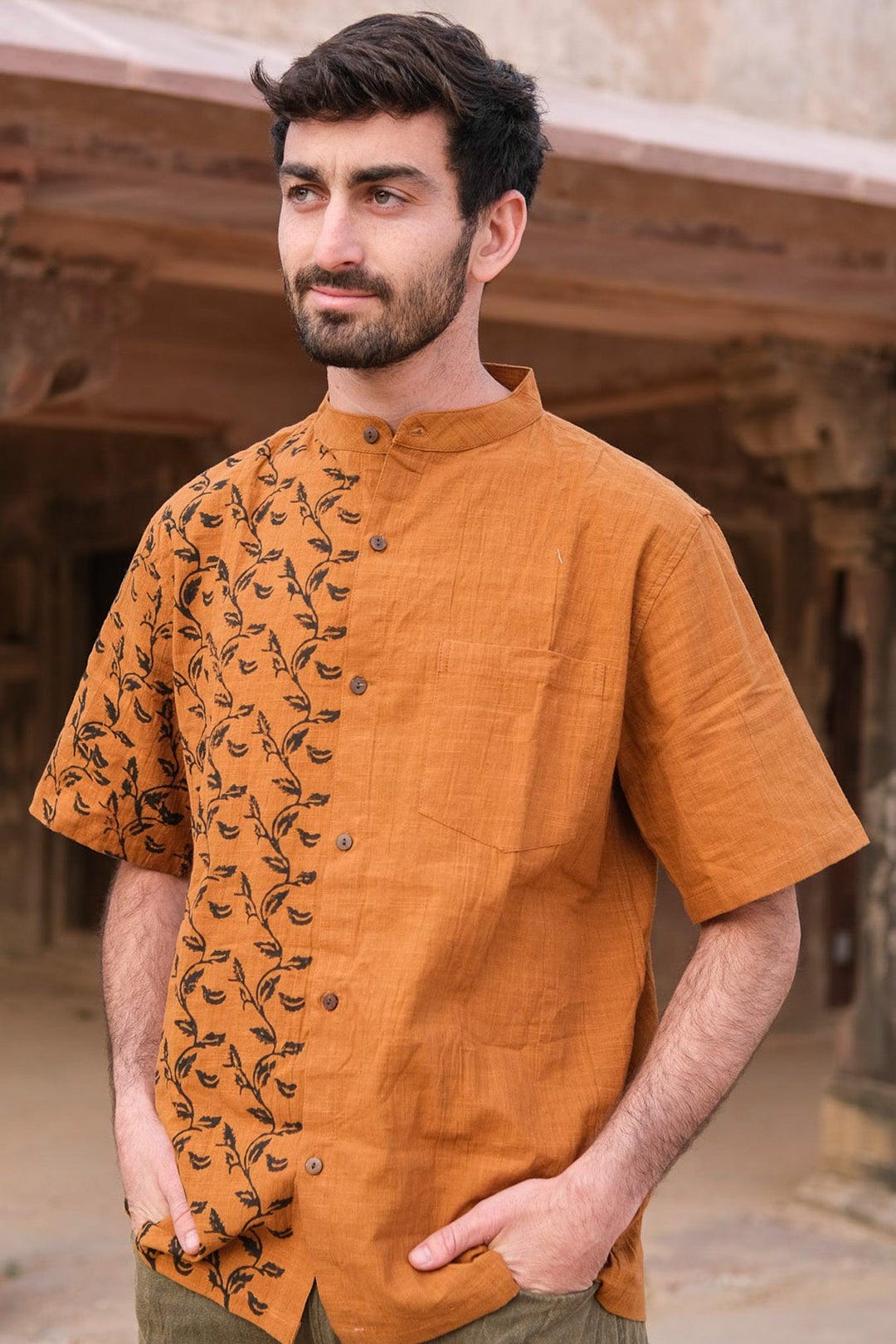 Kunala Shirt , Handmade Men's Cotton Shirt, Block Printed Short Sleeve ...