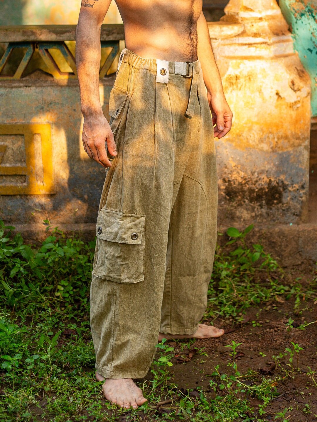 Magnetto Trousers ,men's Boho Harem Cargo Pants in Earthy Khaki ...