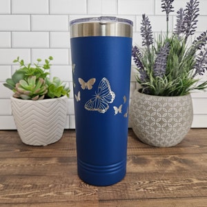 Skinny Tumbler Butterflies in Flight 360 Wrap Engraving, Engraved ...