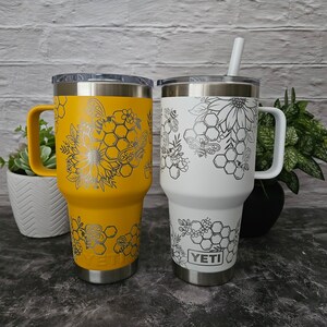 Honeybee and Sunflower 360 Wrap on Yeti 35 Oz With Handle and Straw Lid ...