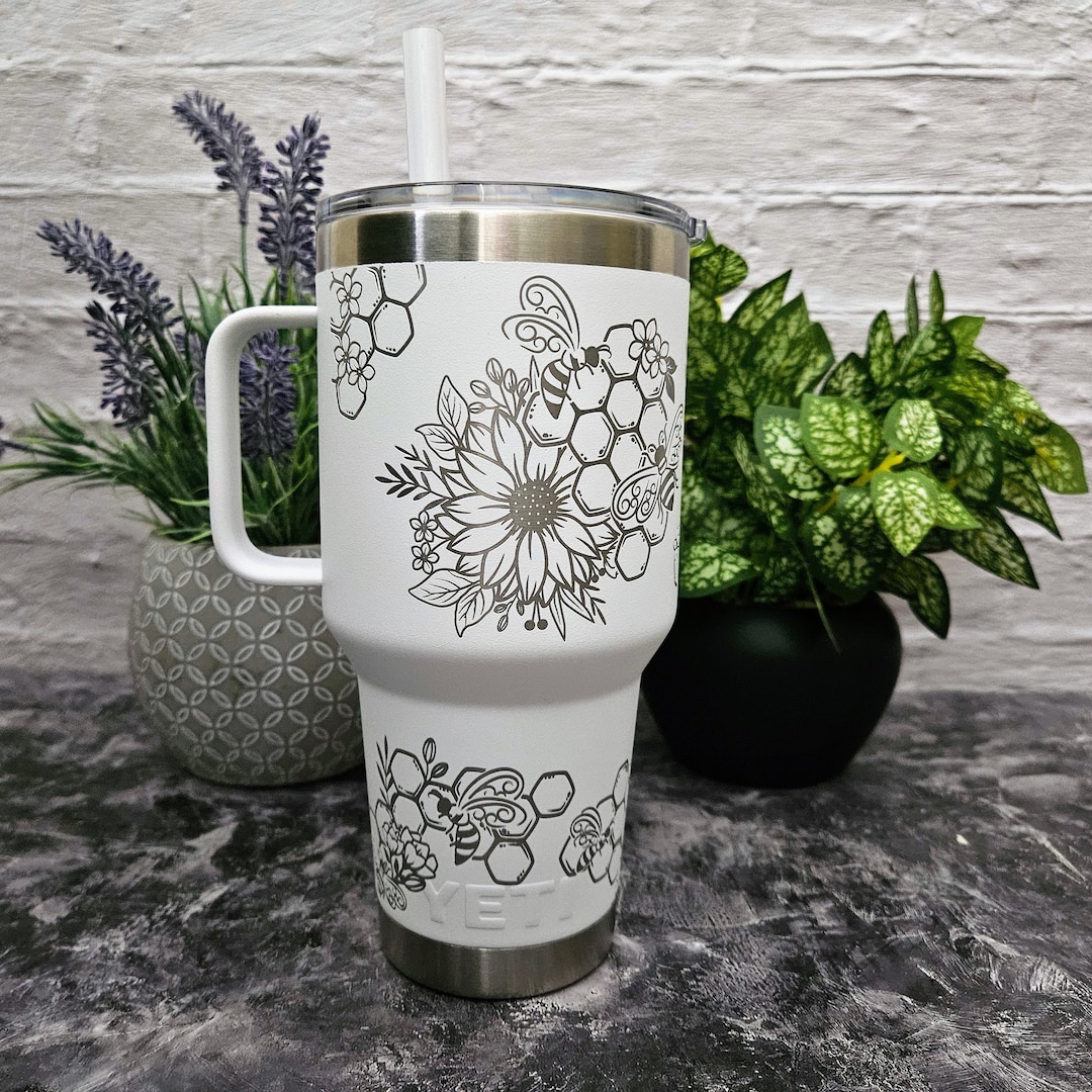 Honeybee and Sunflower 360 Wrap on Yeti 35 Oz With Handle and Straw Lid ...