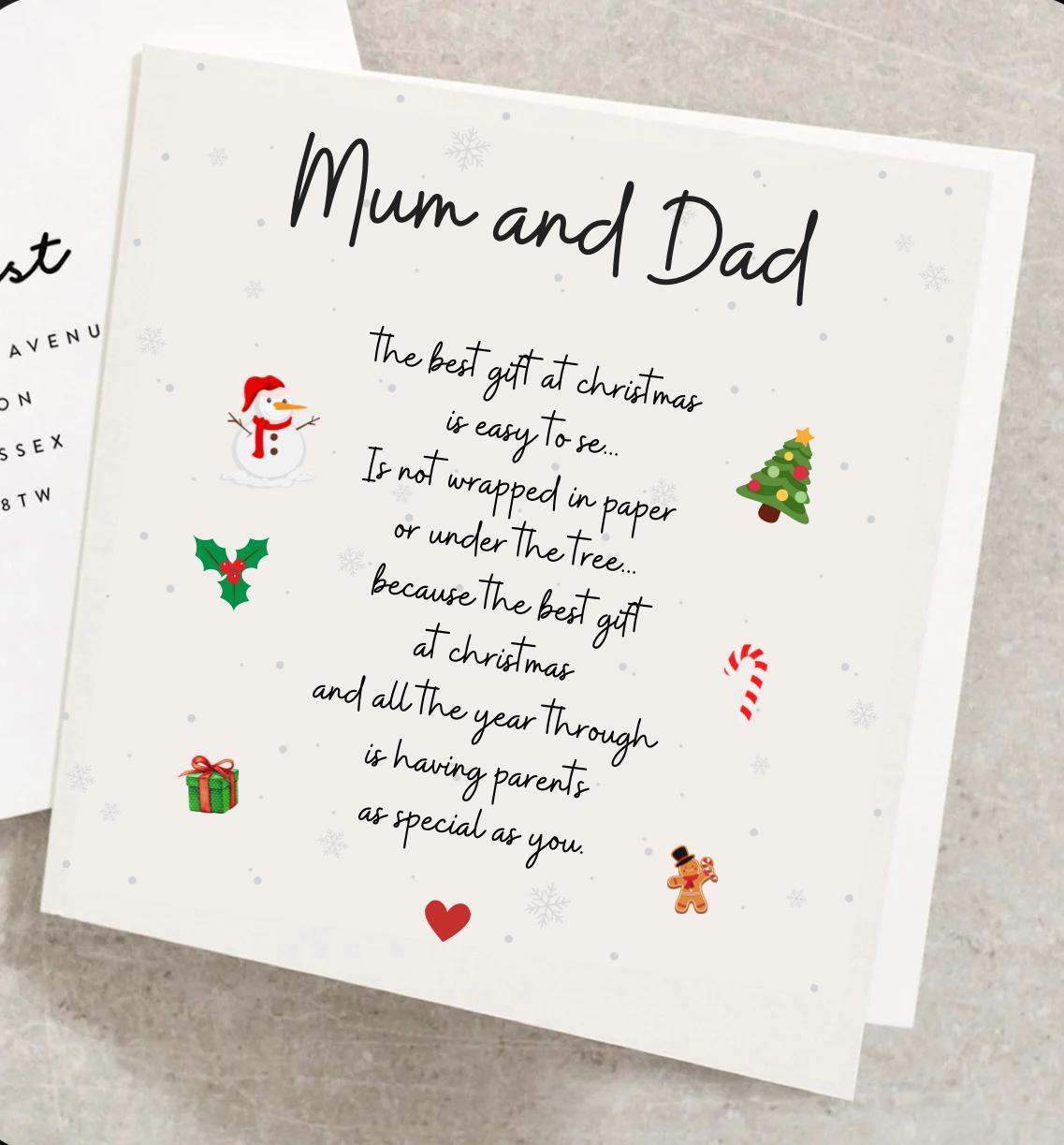 Mum and Dad Christmas Card, Christmas Card for Mum and Dad, Parents ...