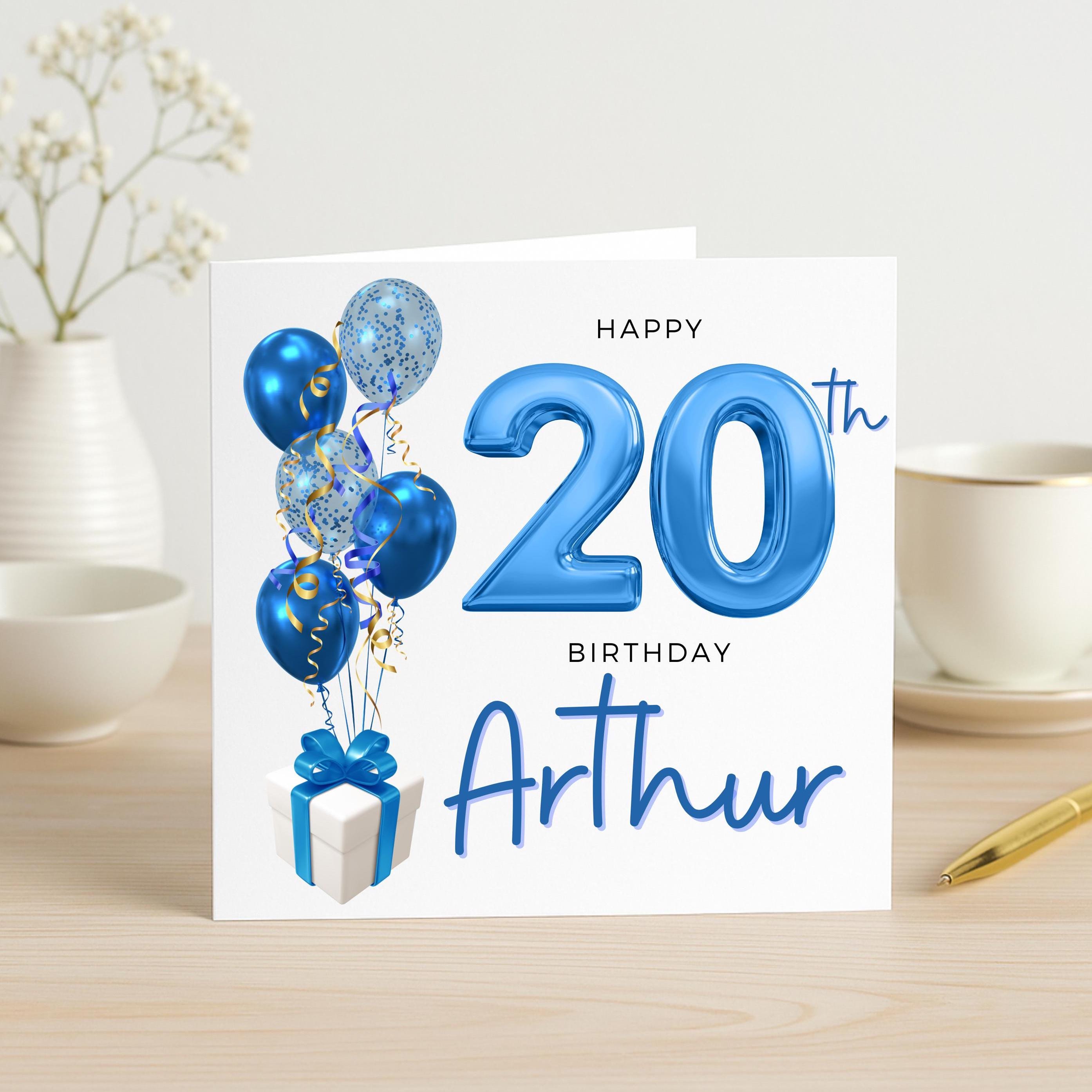 Personalized 20th Birthday Card, Custom Name Birthday, Blue Balloons ...
