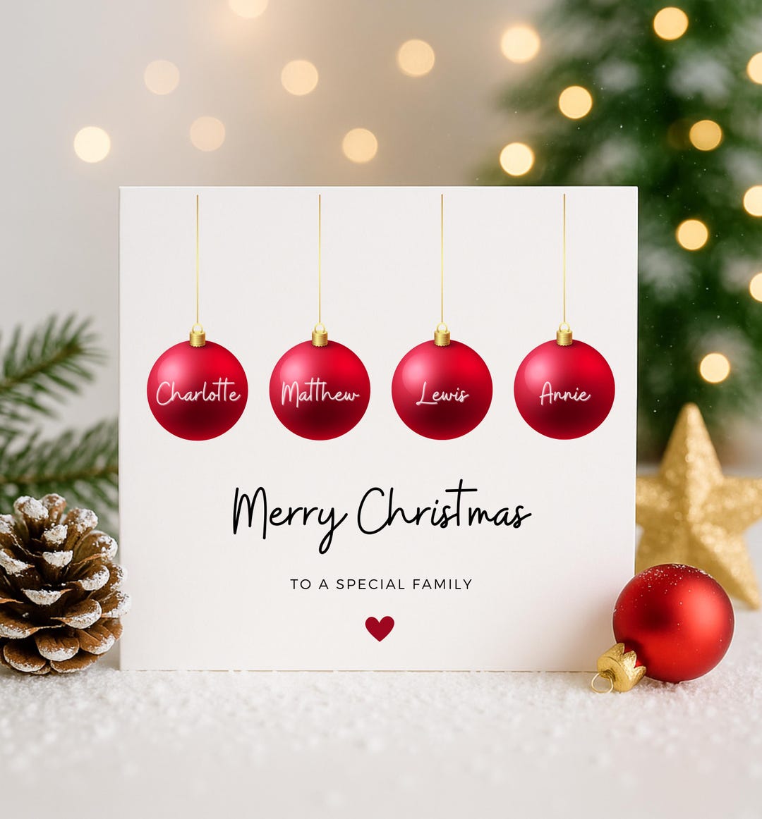 Personalized Christmas Bauble Card, Family Xmas Card - Etsy UK