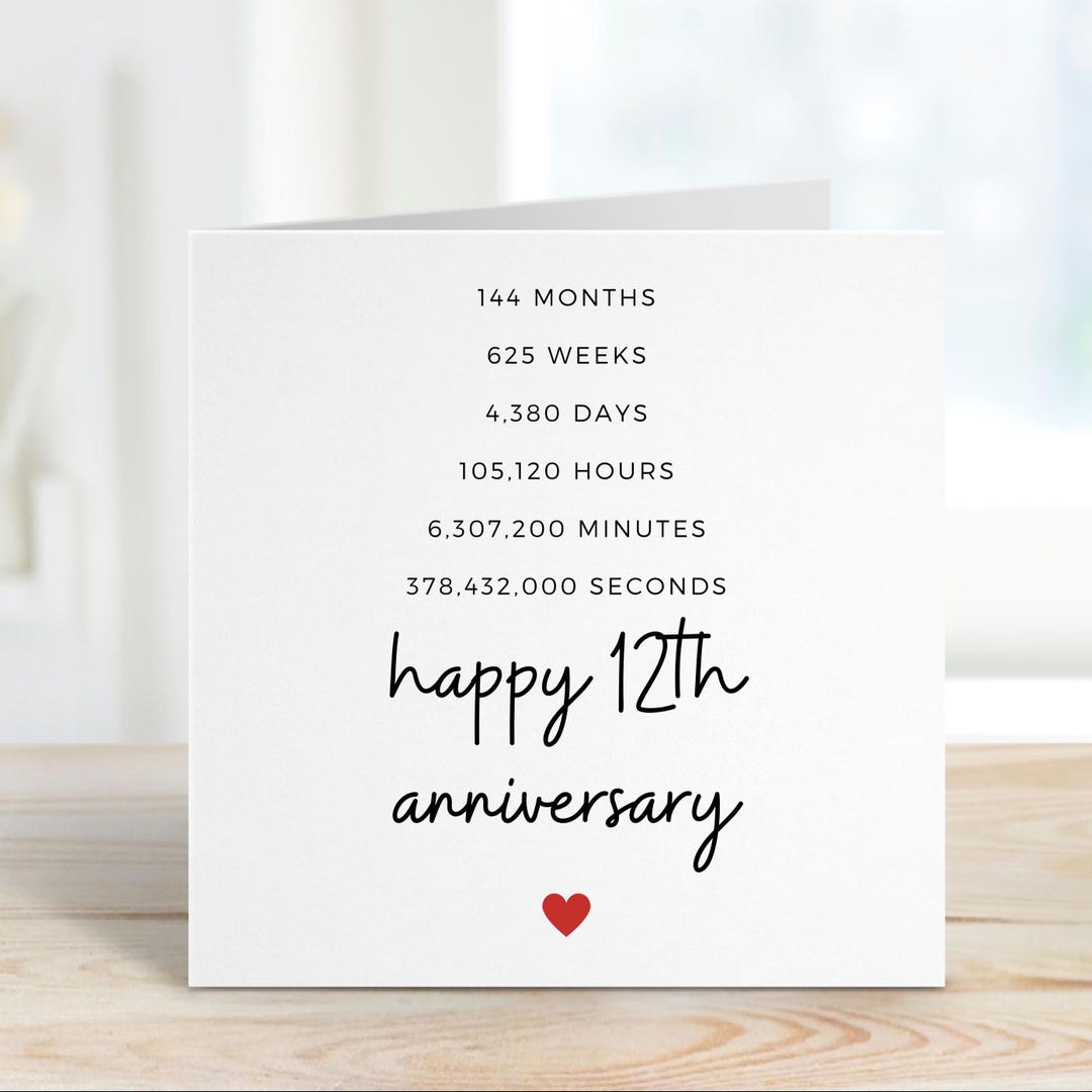 12th Anniversary Card for Husband, Time Anniversary Card for Him, 12 ...