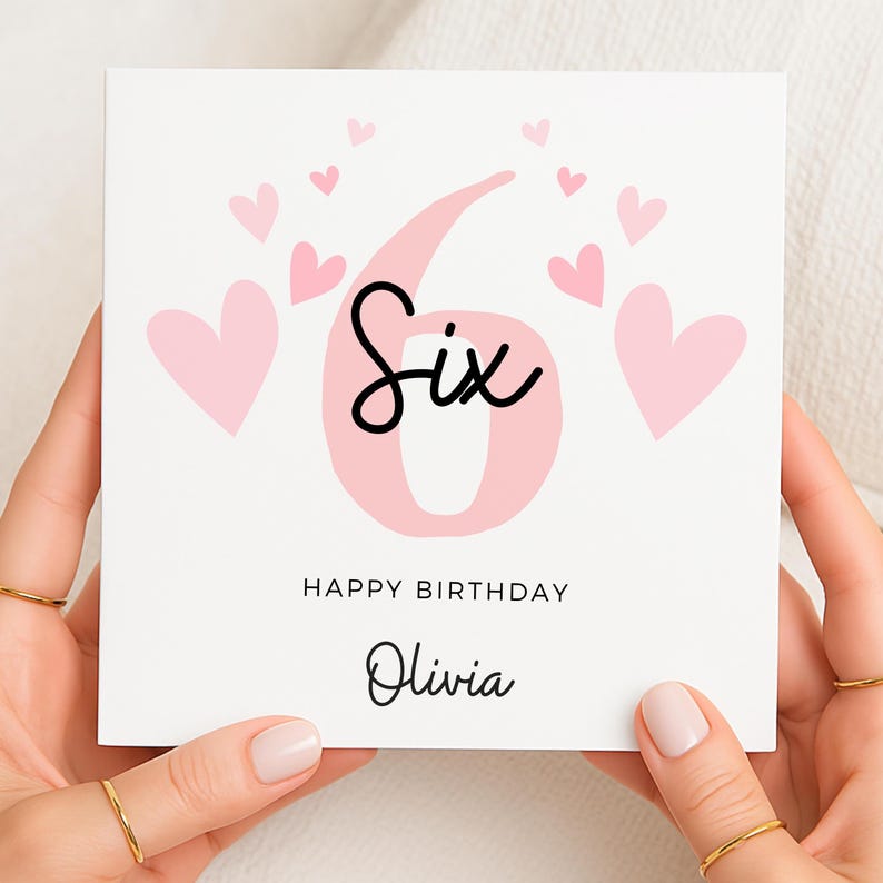 Personalized 6th Birthday, Custom Name, Sixth Birthday Card for Girl - Etsy