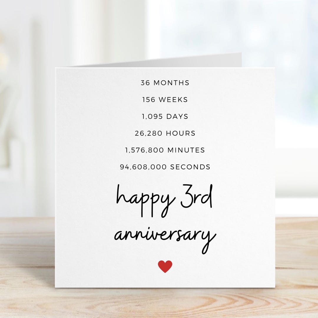 3rd Anniversary Card for Husband, Wife Personalised Anniversary Card ...