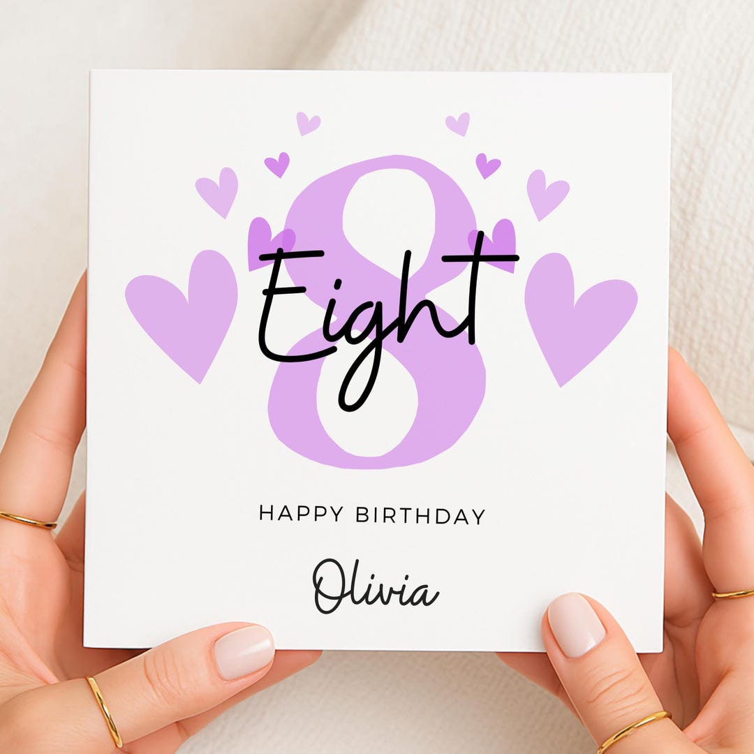 8th Birthday Card for Girl, 8th Birthday Card for Daughter, Cute Purple ...